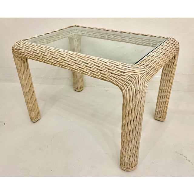 1980s Coastal Chic Cerused Wicker Side Table | Chairish