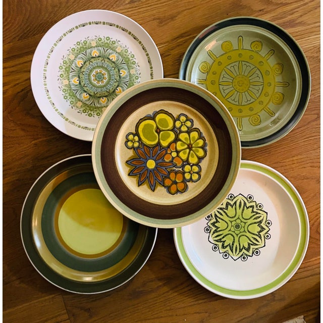 Mismatched Set of 5 Vintage Green Dinner Plates/ Mixed 70’s Stoneware ...
