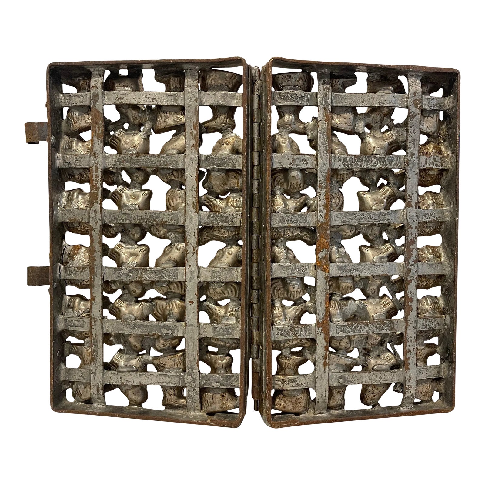Large Antique German Chocolate Mold With Bunnies and Chickens | Chairish
