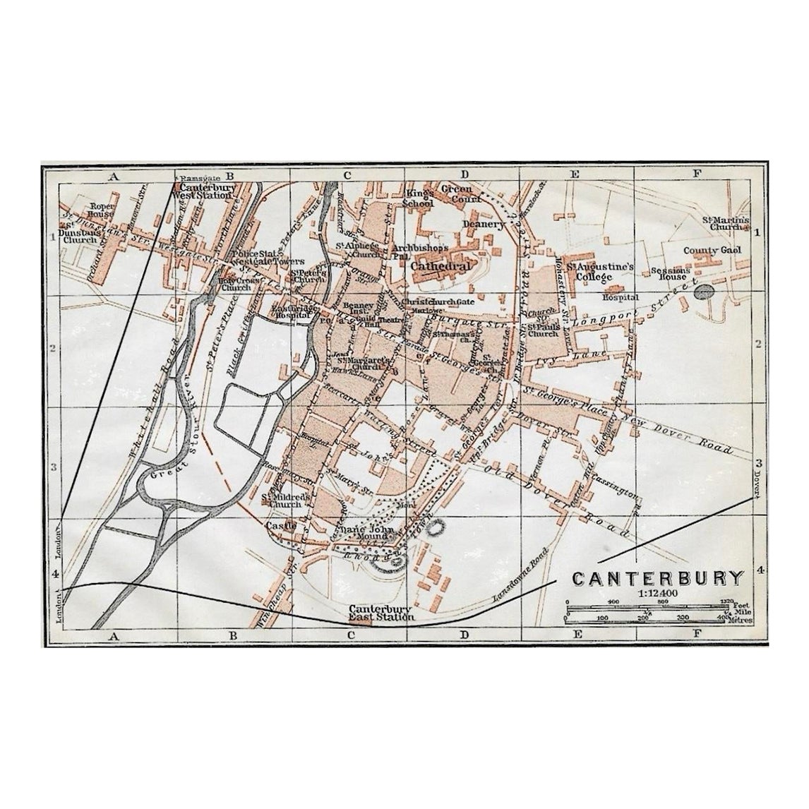 1910 Antique Map of Canterbury England | Chairish