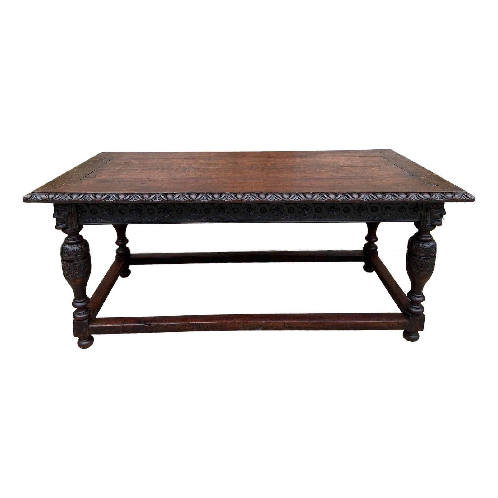 Antique French Renaissance Carved Oak Library Center Table Console ...