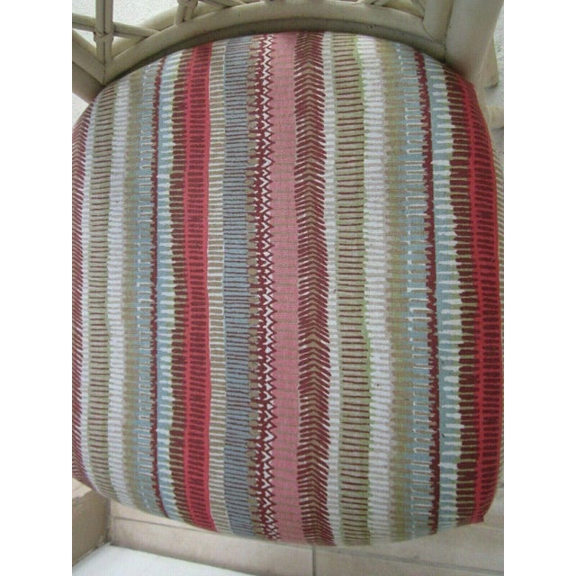 Vintage Bamboo Rattan Dining Chairs with Upholstered Striped Seats ...