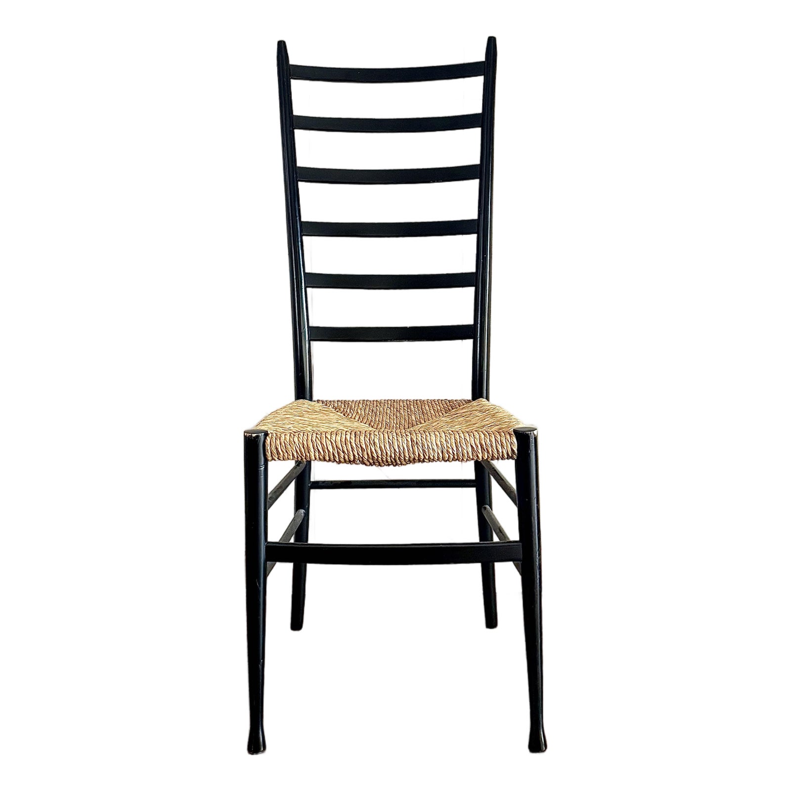 Mid-Century Modern Italian High-Back Black Side, Office Chair With a ...