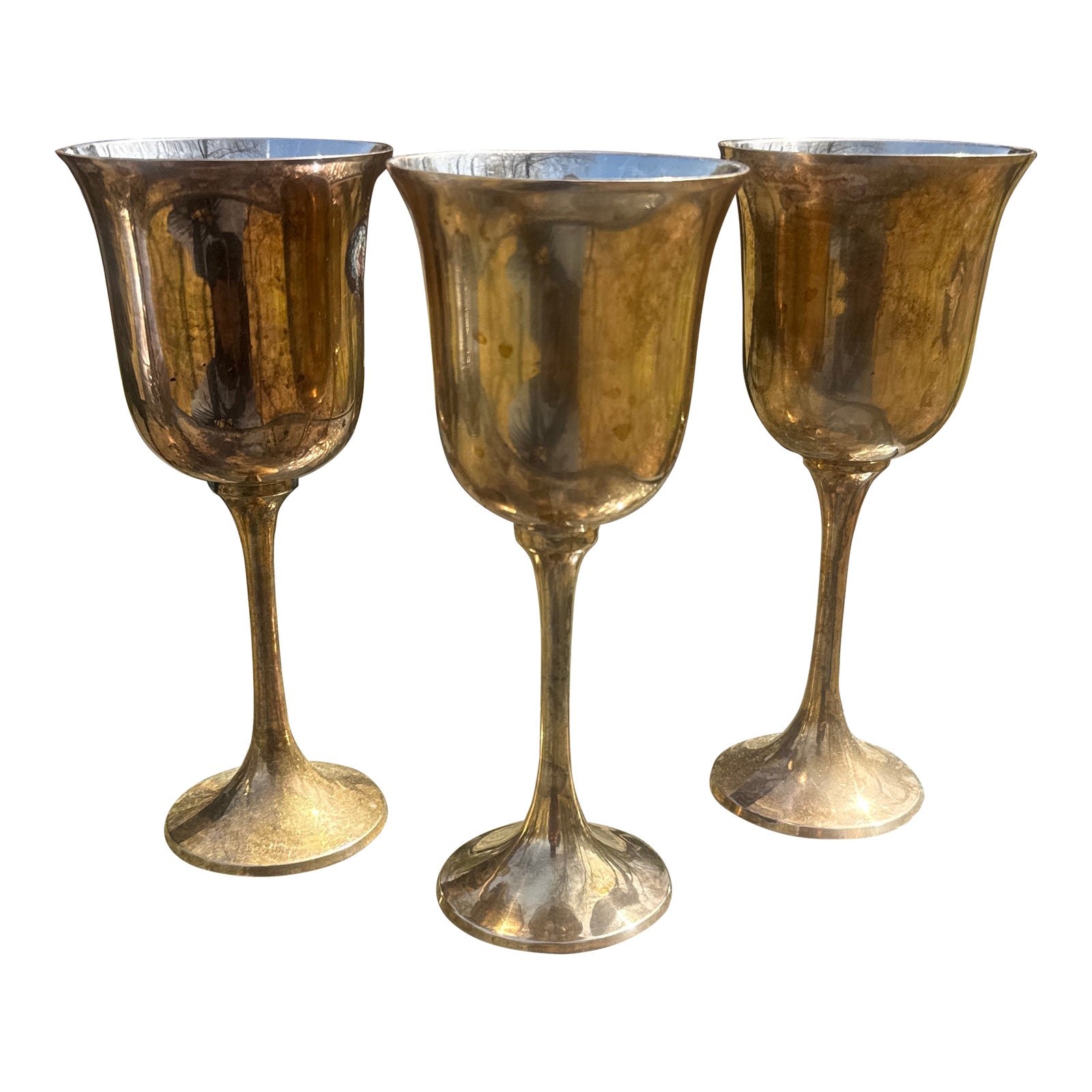 Set of 3 Antique Brass Goblets | Chairish