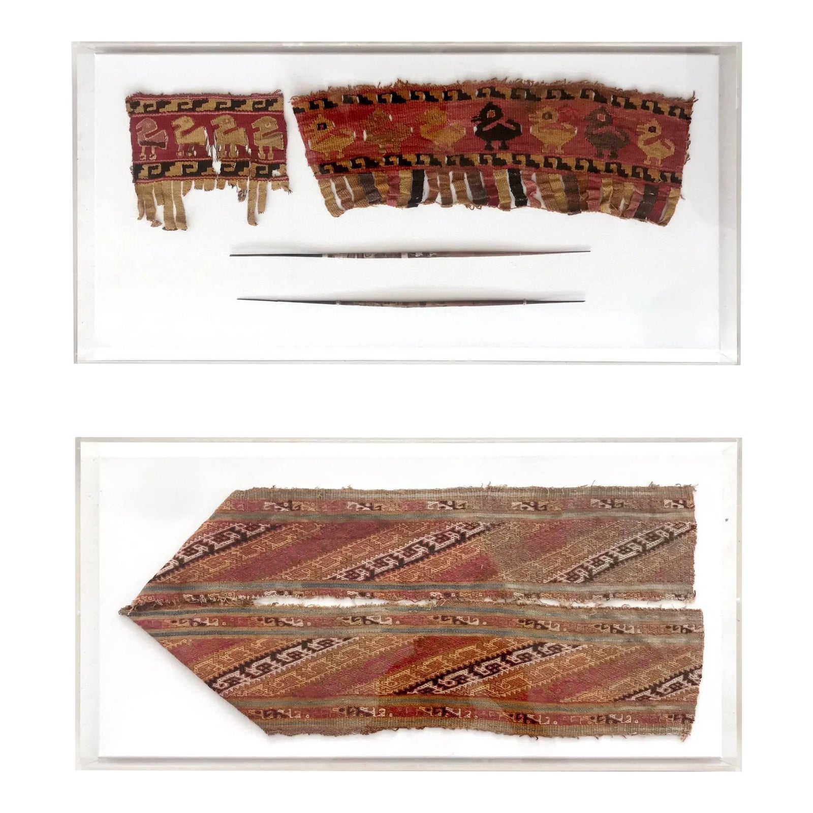 Two Framed Pre-Columbian Textile and Tools - Pair | Chairish