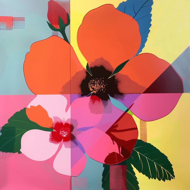 Set of 4 - Art Wall Installation 40' X 40' - 'Pop Art Flowers' #4 ...