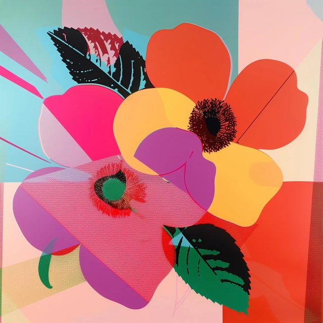 Set of 4 - Art Wall Installation 40' X 40' - 'Pop Art Flowers' #3 ...