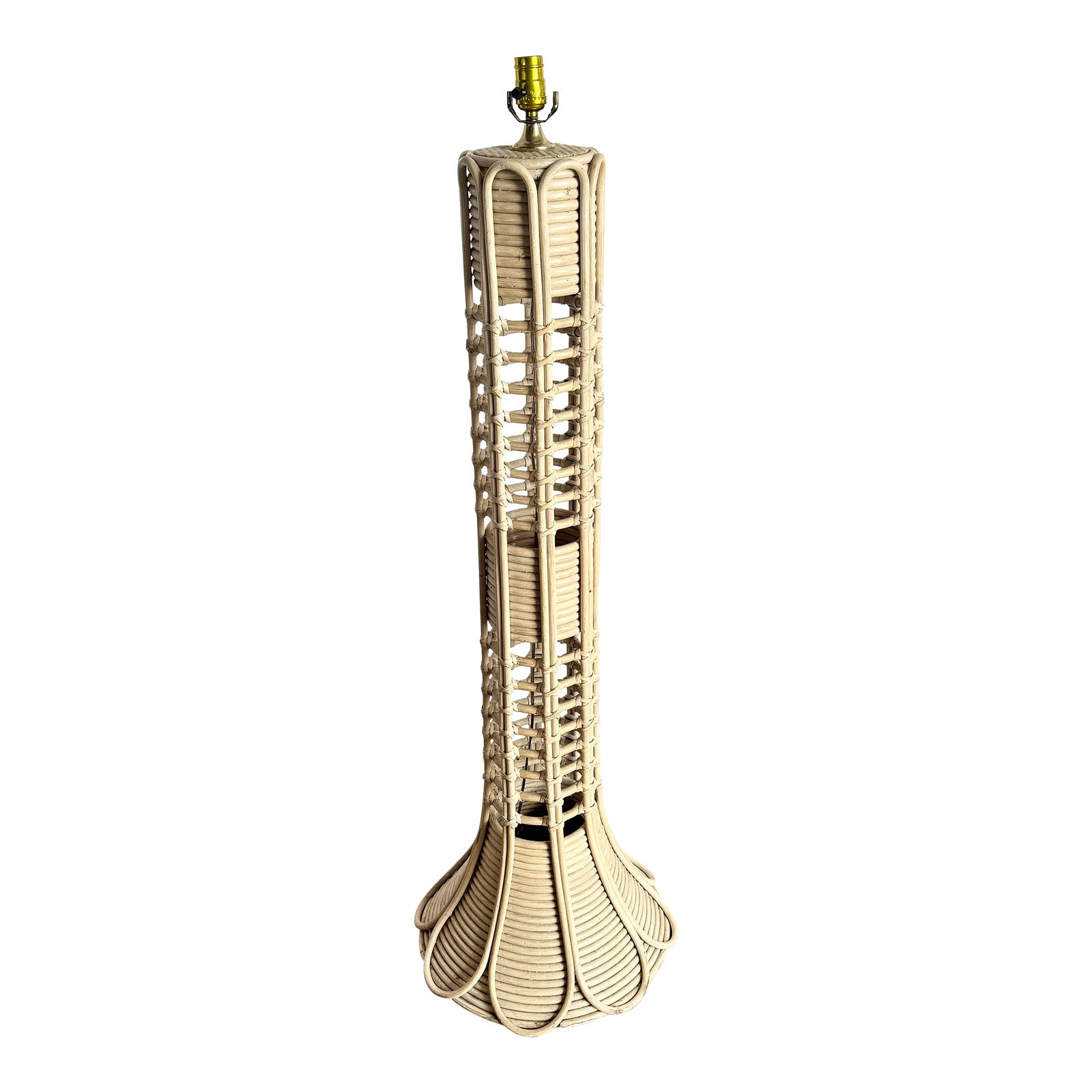 Boho Chic Gabriella Crespi Style Rattan Wicker Floor Lamp | Chairish