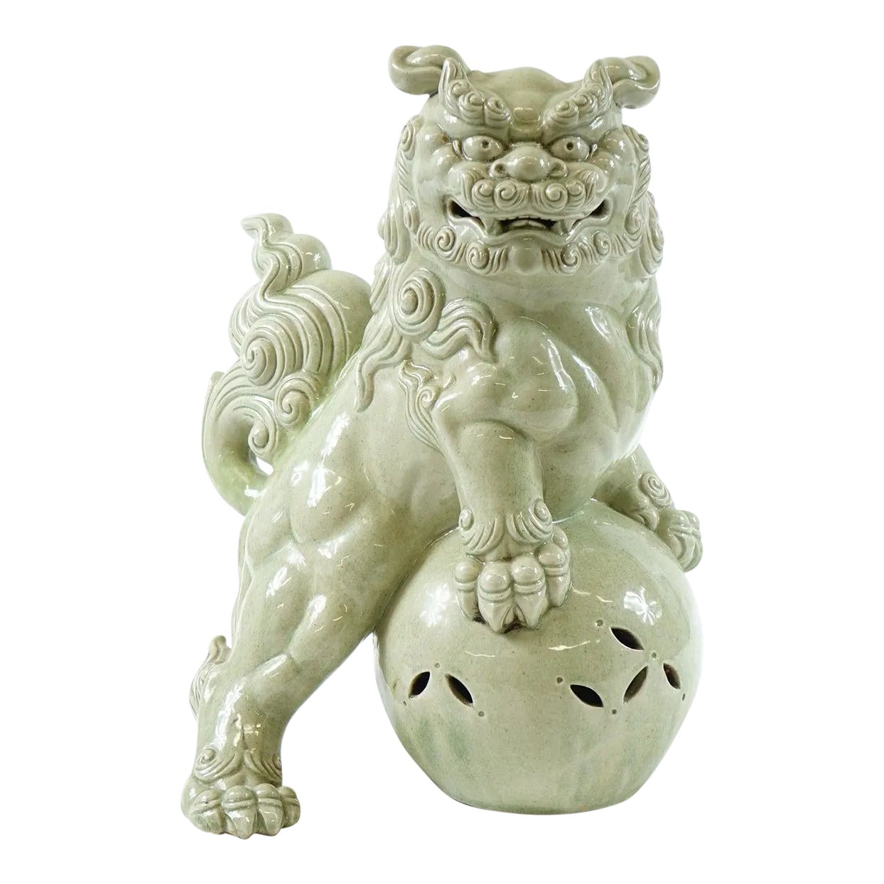 Mid 20th Century Large Antique Chinese Celedon Porcelain Foo Lion ...