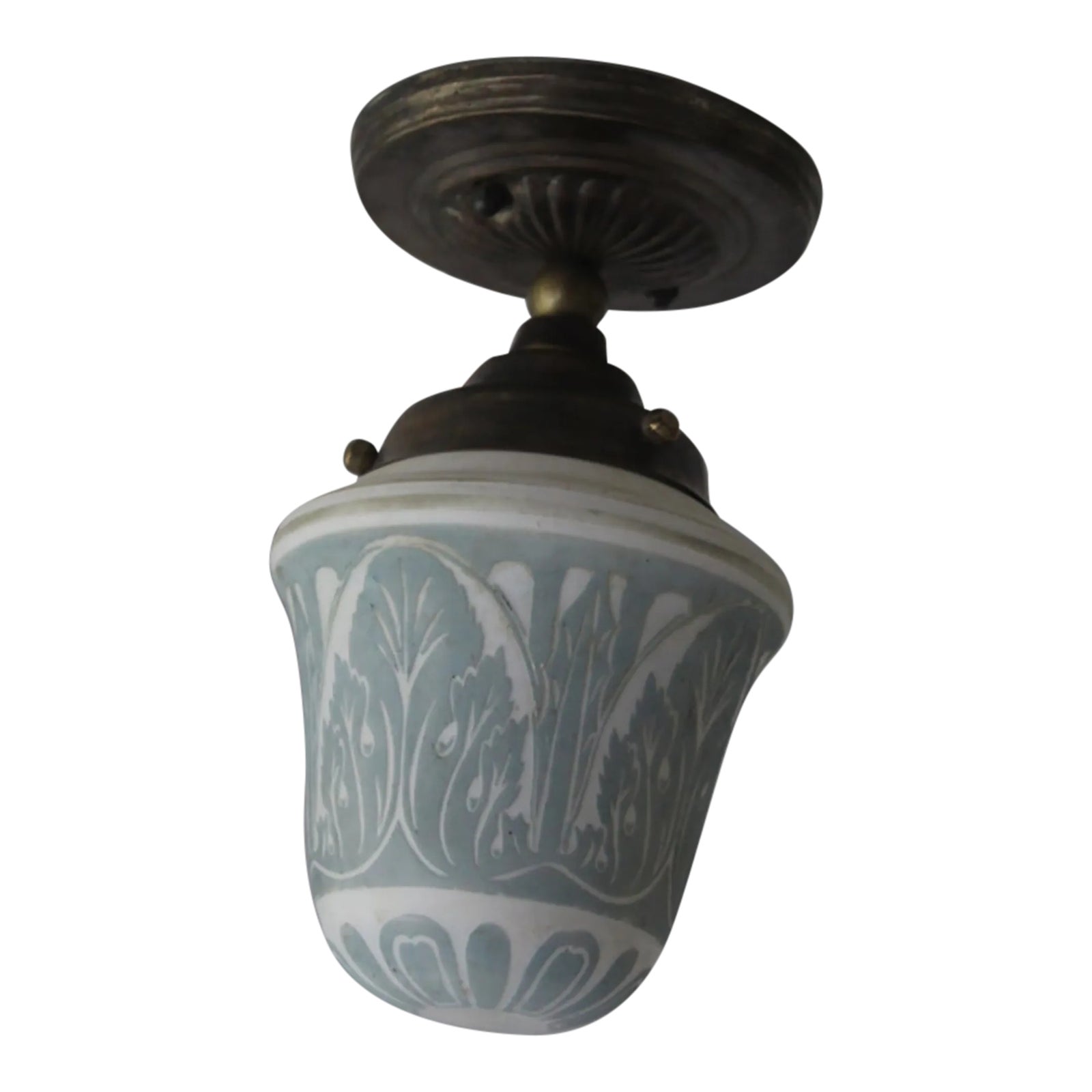 Early 20th Century Regency Style Etched Overlay Ceiling Fixture | Chairish