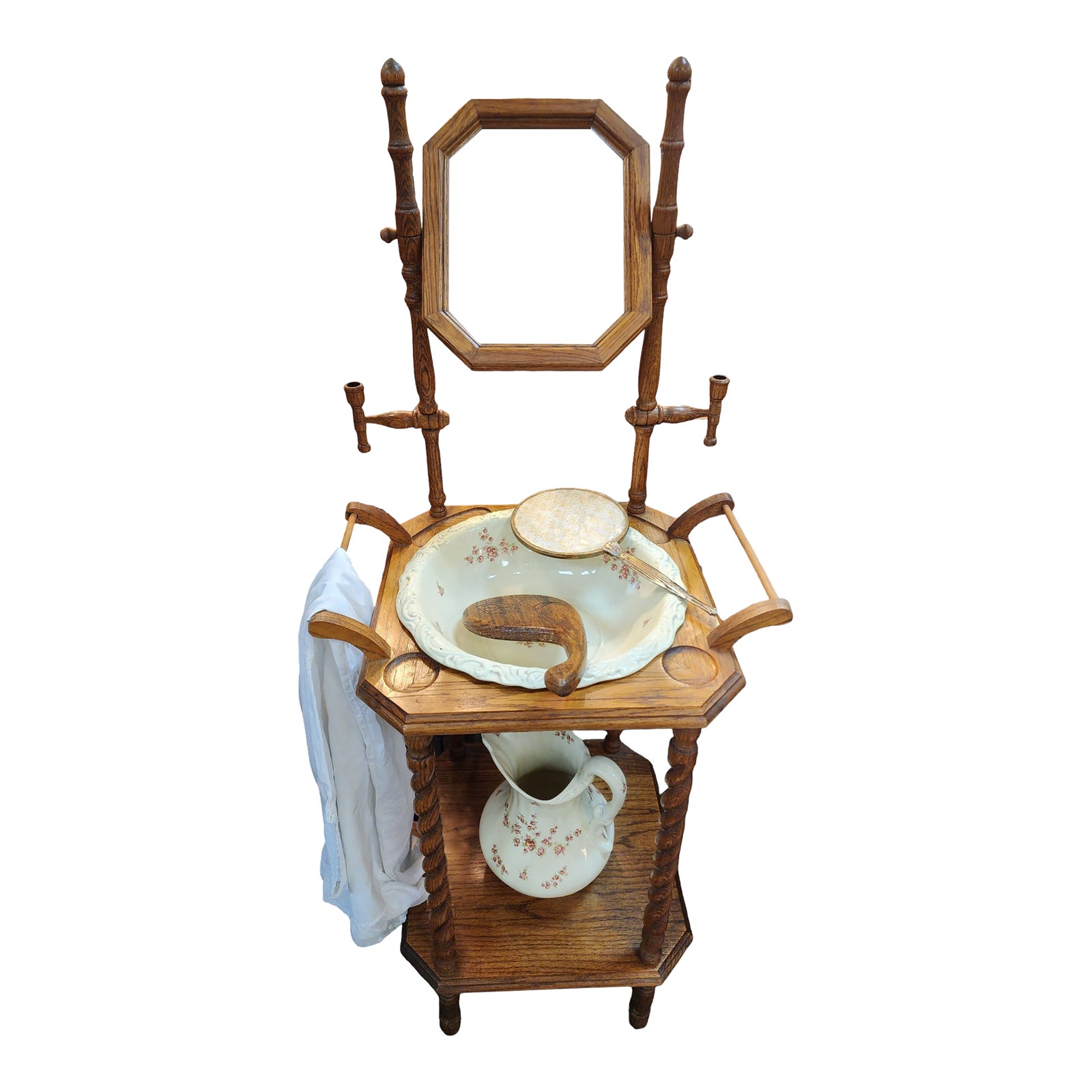 1960s Hand-Painted Basin + Pitcher Adorn Mirrored Washstand, Complete ...