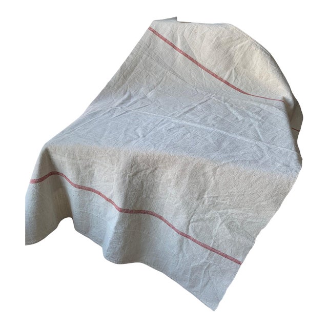 French Heavy Linen Tablecloth With A Herringbone Weave And Red Border ...