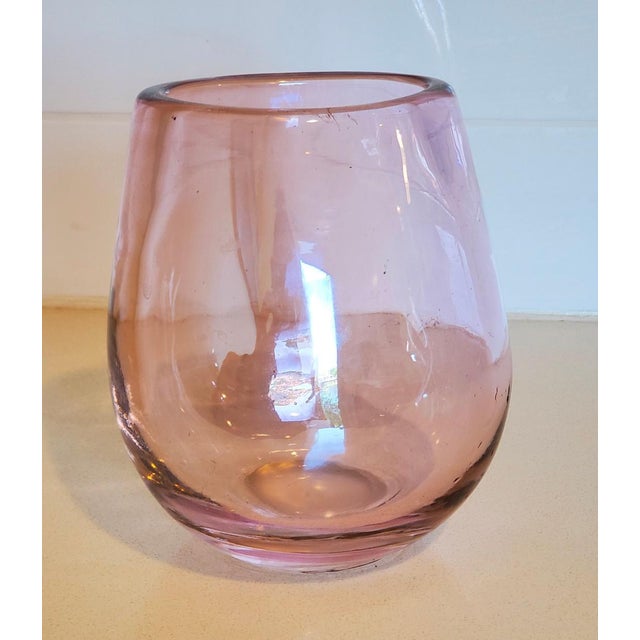 Vintage Hand Blown Small Blush Mauve Glass Vase | Chairish