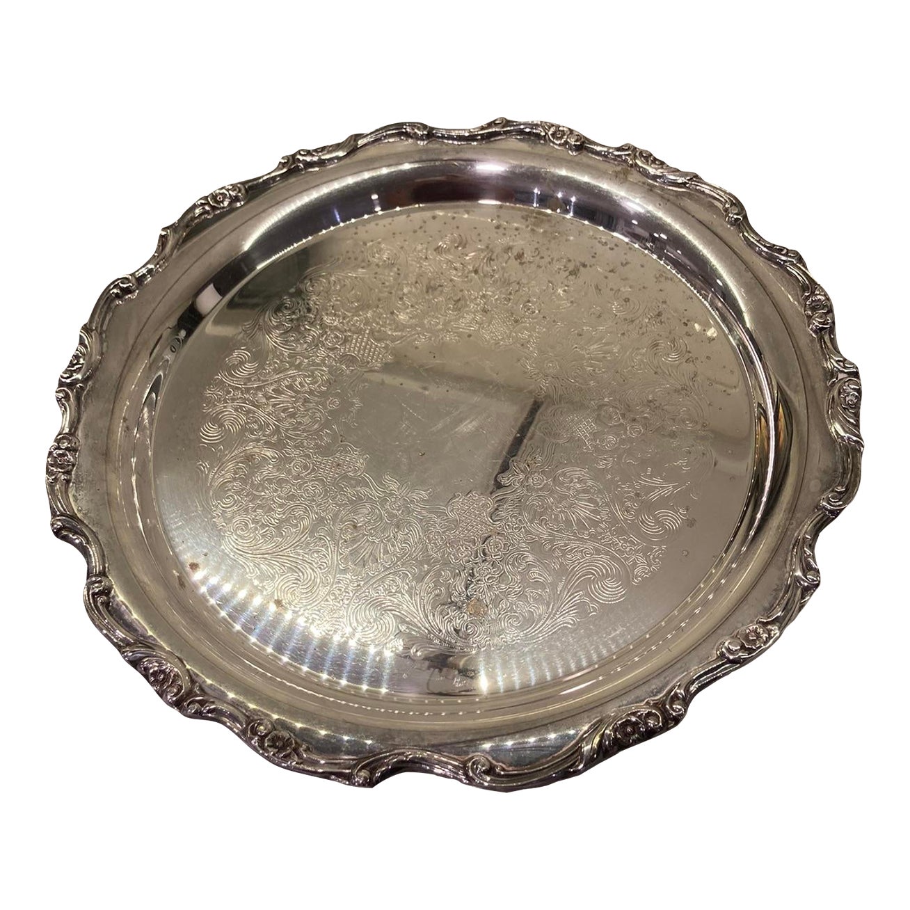 Vintage Wm Rogers Silverplate Round Tray | Chairish