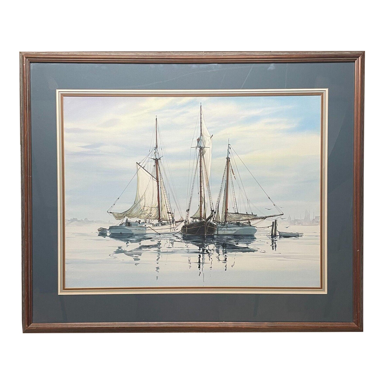 Vintage Original Jack Richard Wemp 'sailboats Boats in Mystic Harbor ...