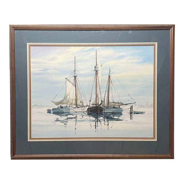 Vintage Original Jack Richard Wemp 'sailboats Boats in Mystic Harbor ...