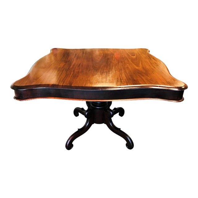 Mahogany & Walnut Square Center Table With Scalloped Corners on Turned ...
