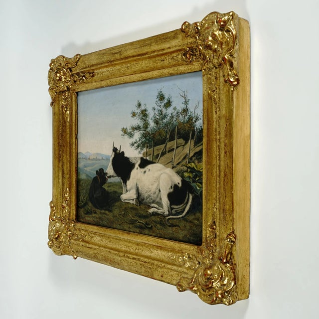 Victorian Oil Painting of a Cow & Calf, Dated 1854, Pastoral Farm Scene ...