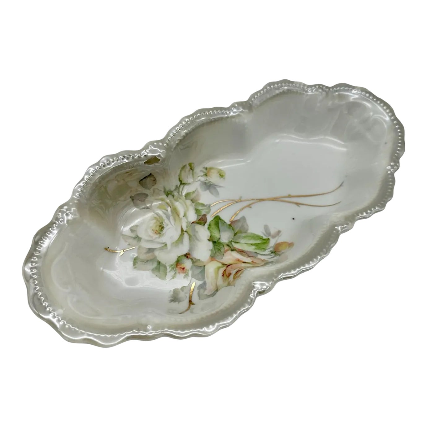 Antique German Leuchtenburg Lusterware Oval Porcelain Bowl | Chairish