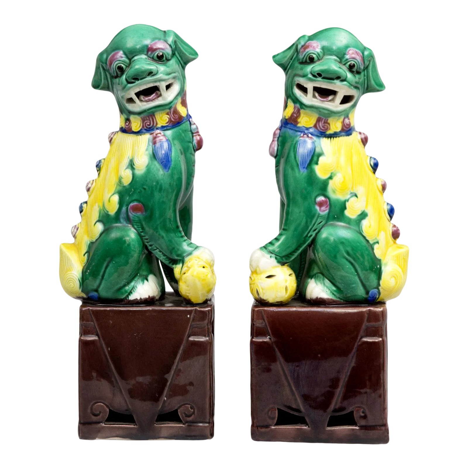 Chinese Multicolored Foo Dogs - a Pair | Chairish