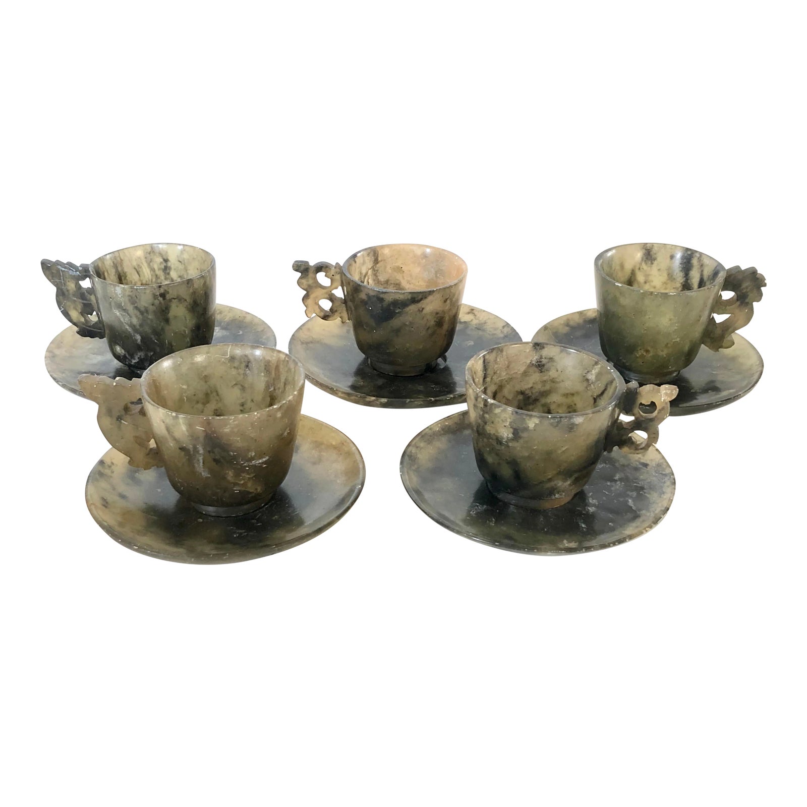 Chinese Jade Cups and Saucers, Set of 5 | Chairish