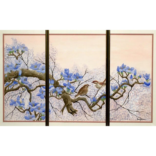 Blue Flowers & Birds Triptych by Marisa Baron, Listed Hoosier Artist ...
