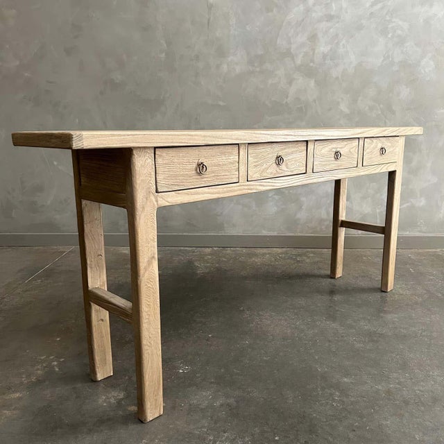 Reclaimed Elm Wood Console Table With Drawers | Chairish