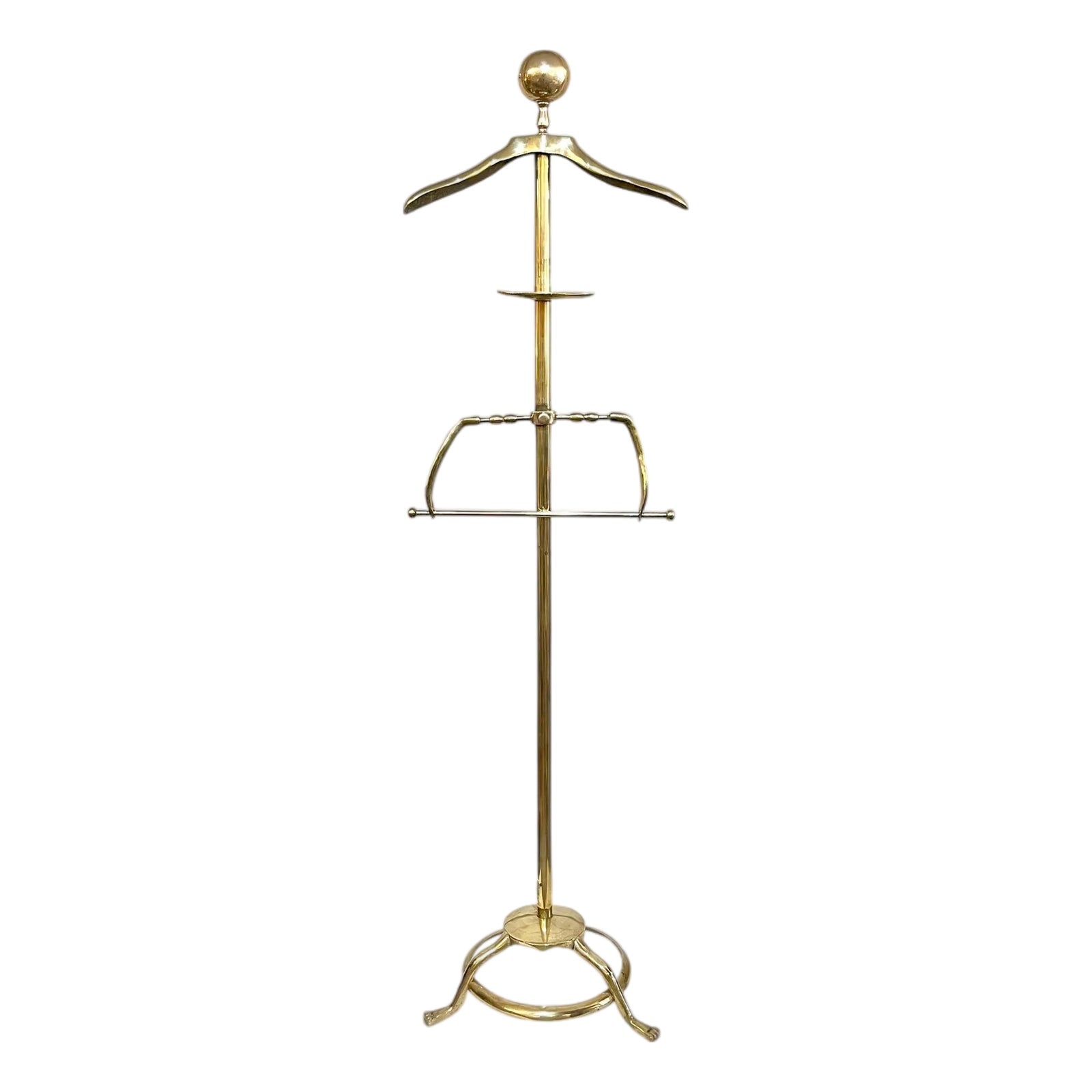 Mid 20th Century Brass Adjustable Valet Coat Rack With Paw Feet | Chairish