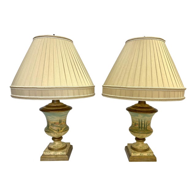Vintage Designer Italian Countryside Painted Metal Lamps With Custom ...