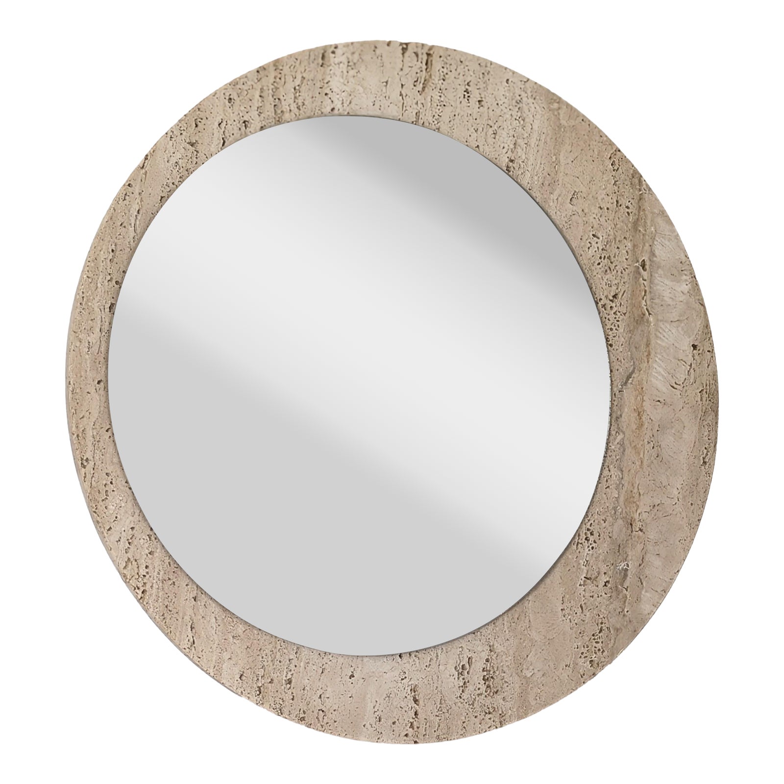 1970s Italian Travertine Round Mirror | Natural Stone Minimalist Design ...