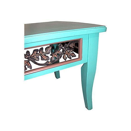 1980s Hand Painted Turquoise Asian Side Table | Chairish