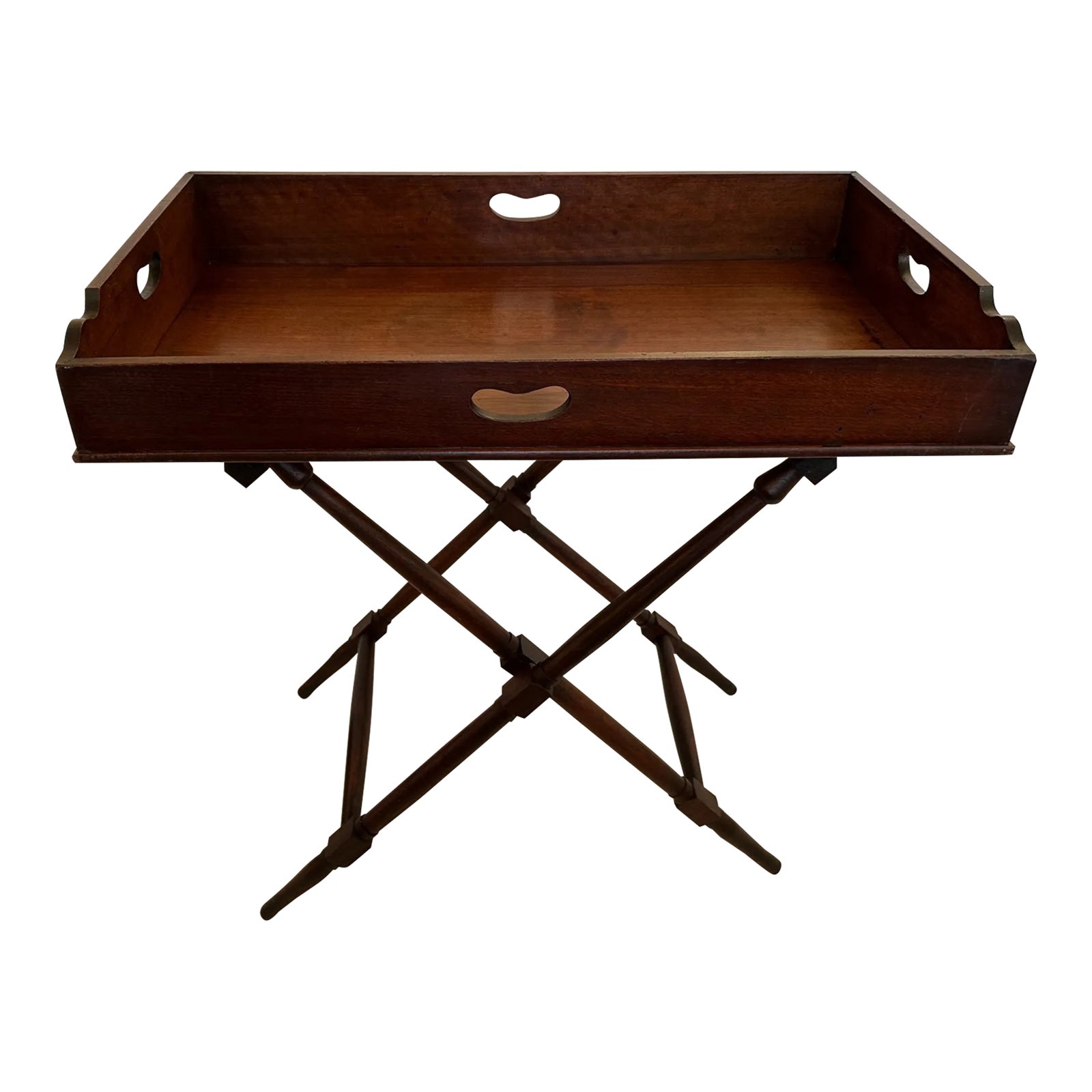 Mahogany Butlers Tray Table on Folding Stand | Chairish