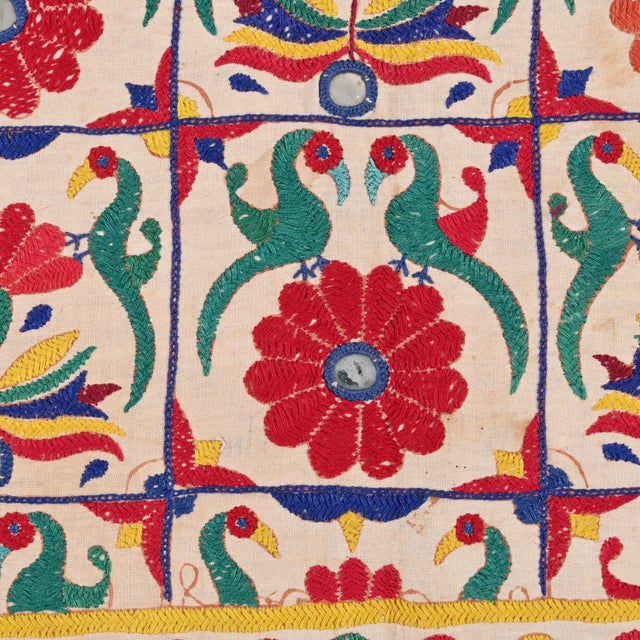 1970s Flower Motifs Hand Embroidered Gujarati Tapestry | Chairish