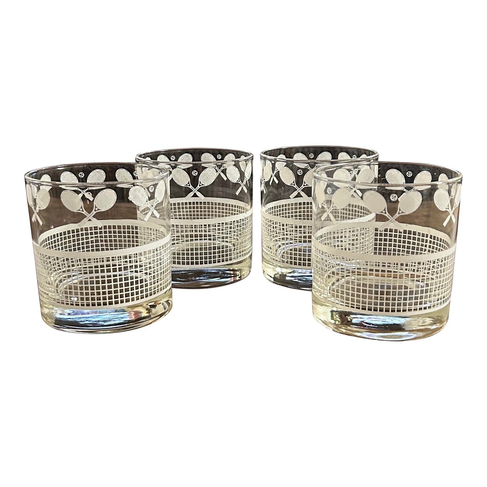 Vintage Libbey Tennis Racket Rocks Double Old Fashioned Glasses- Set of ...