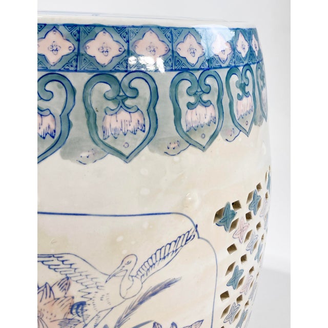 Vintage Ceramic Lily Pad Motif Garden Stool | Chairish