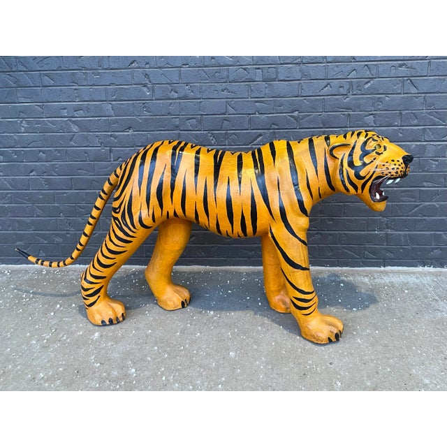 Mid 20th Century Extra Large Leather Wrapped Tiger Statue | Chairish