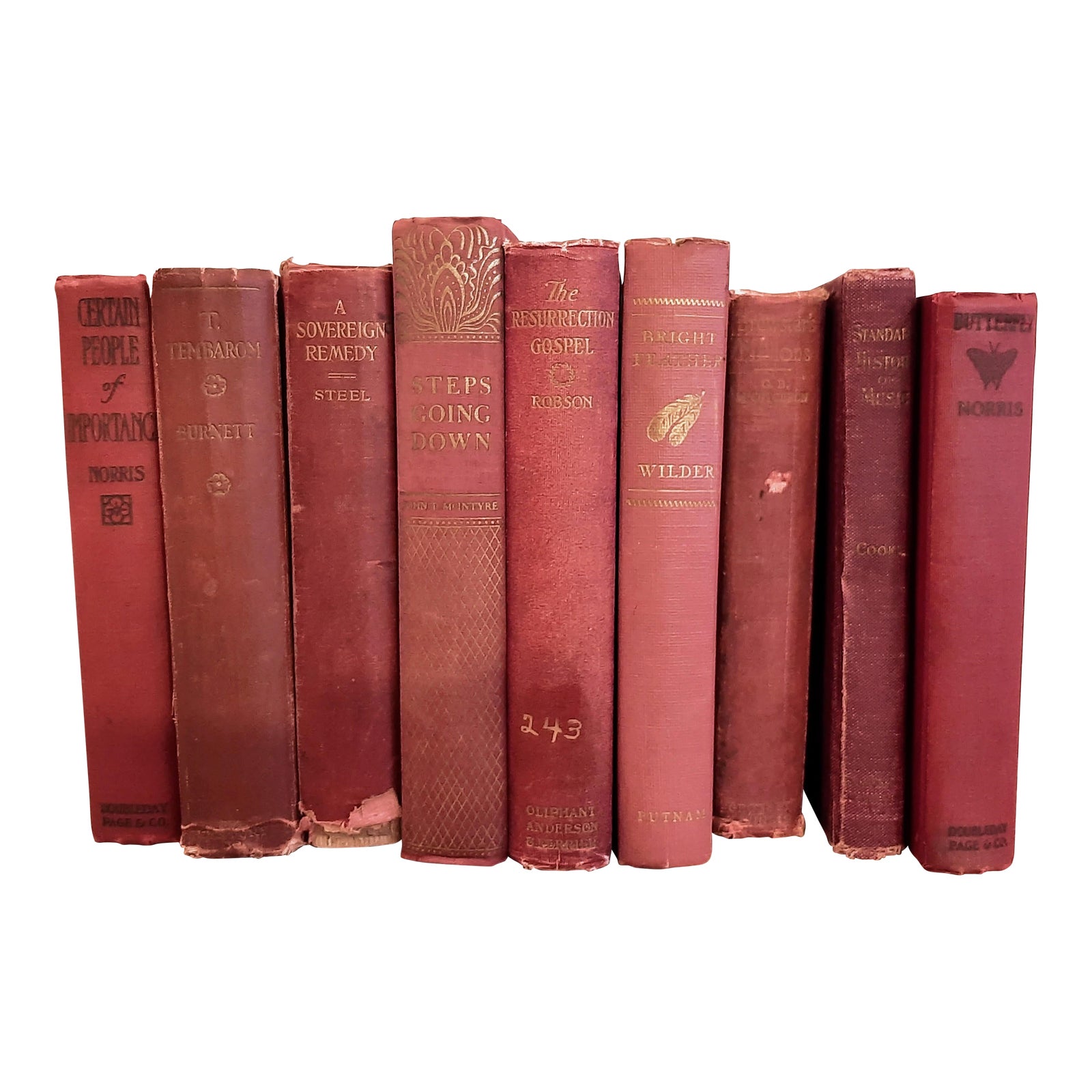 Vintage Library Book Stack Red Maroon Rust Hardbacks | Chairish