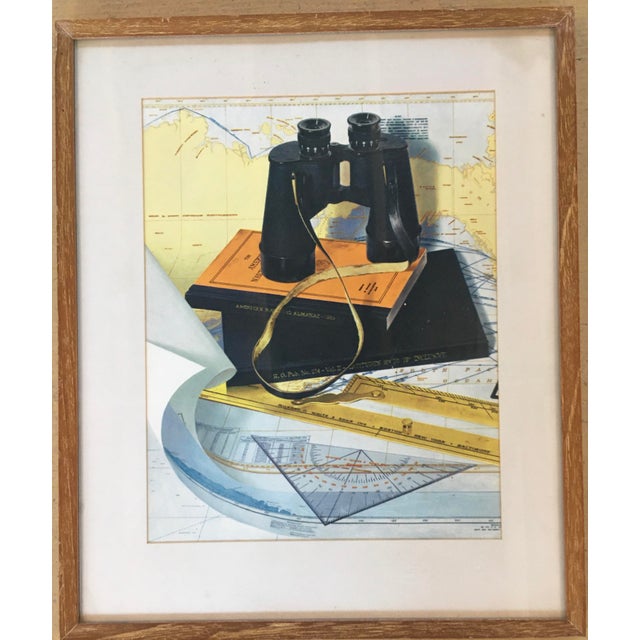 1950s Nautical Charts and Binoculars Still Life Lithograph, Framed ...