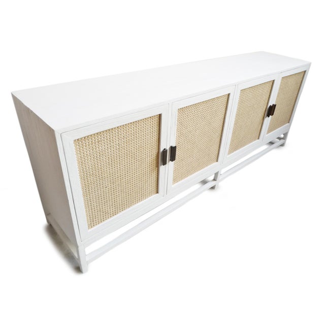 Modern White Cane Door Sideboard | Chairish