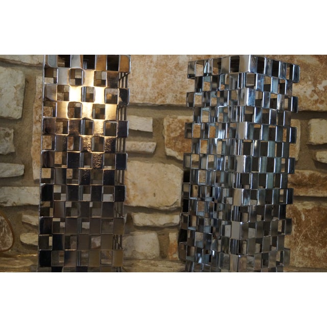 1980s Modernist Chrome Checkerboard Table Lamp Pair | Chairish