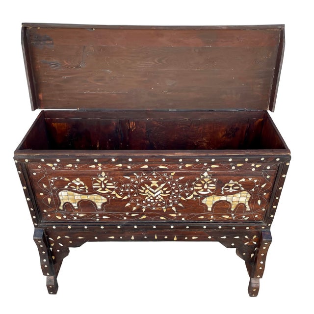 Late 19th Century Antique Mother of Pearl Inlaid Bridal Chest | Chairish