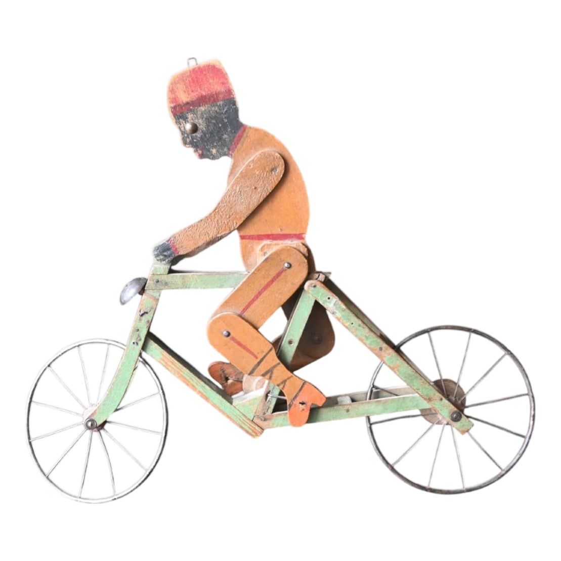 Early 20th Century Articulated Cyclist Toy Belgian Folk Art | Chairish