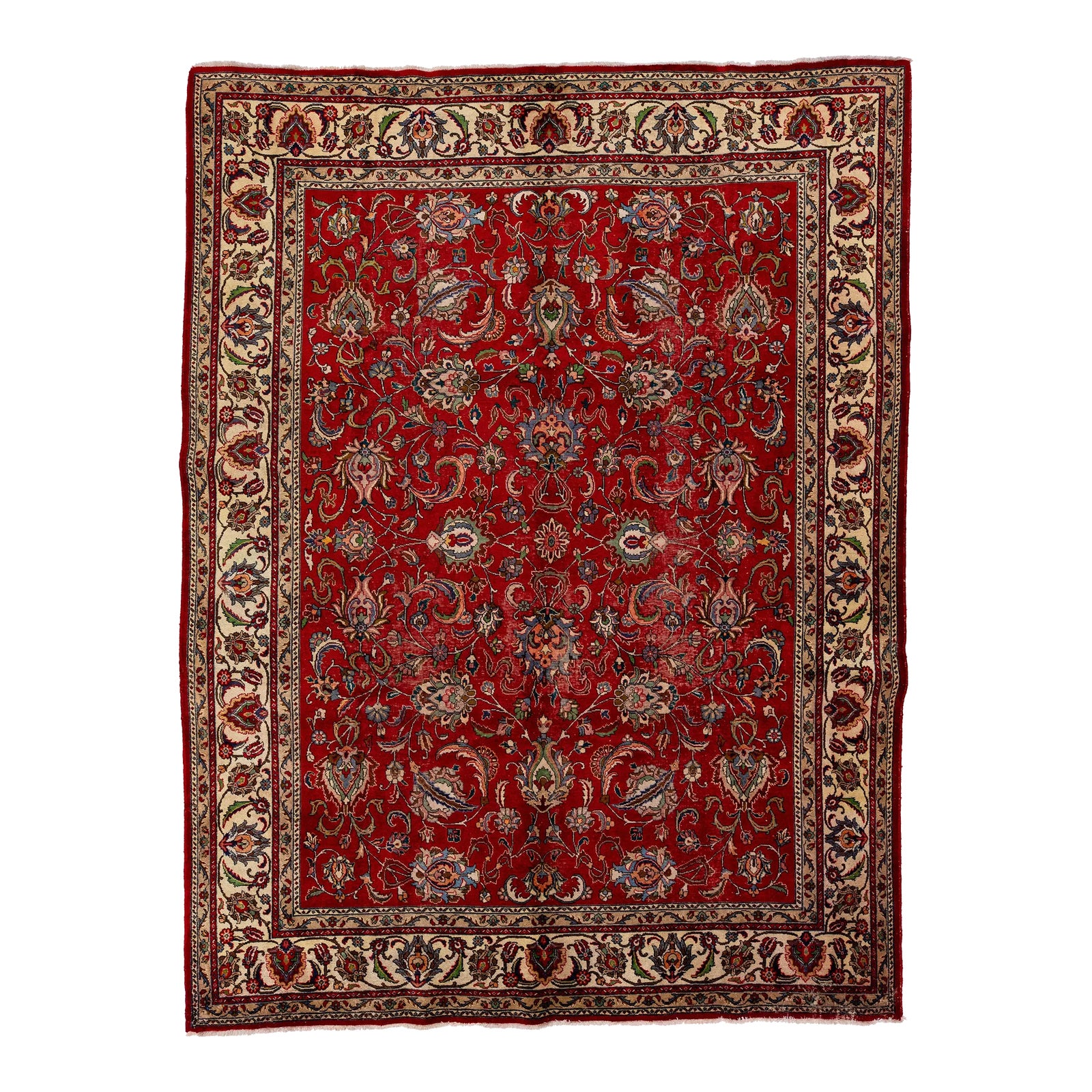 1960s Red Vintage TabrizHandmade Wool Rug With Floral Pattern | Chairish
