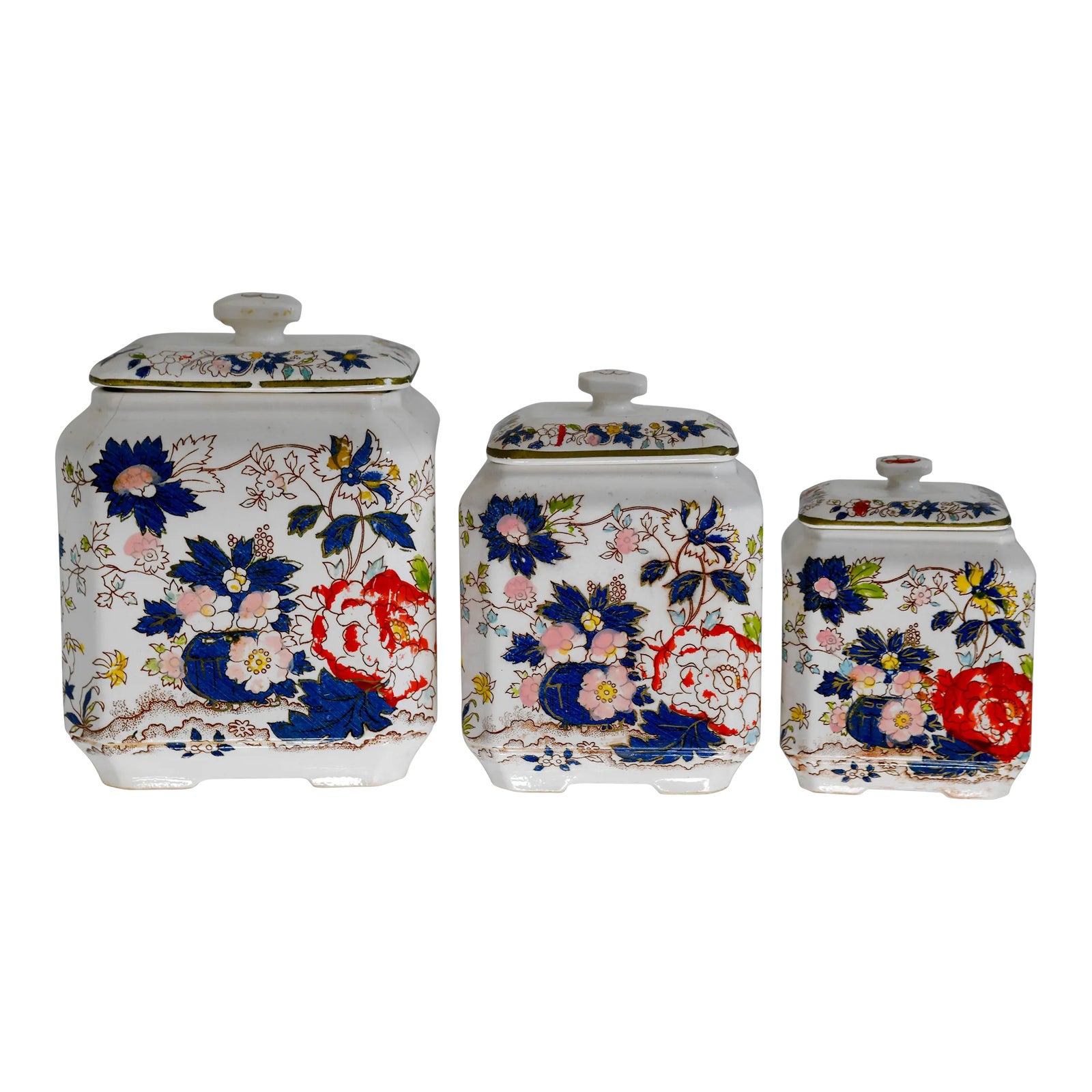 Early 20th Century Set of 3 Handpainted Japanese Royal Crown Tea Caddy ...