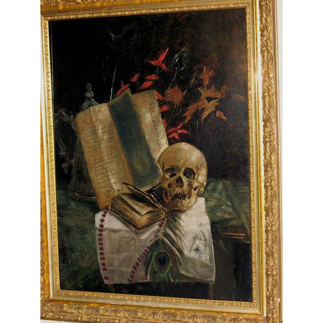 Large Signed 19th Century Oil on Canvas "Vanitas", Gilt Wood Framed ...