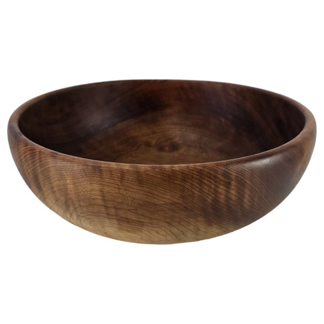 Hand Turned Walnut Centerpiece Wood Salad Bowl W/ Utensils 11.25 ...