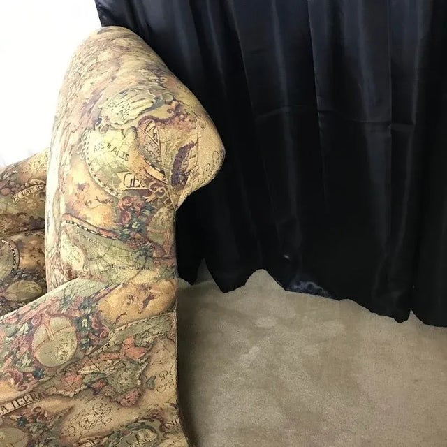 Late 20th Century Global World Map Tapestry Armchair With Matching ...