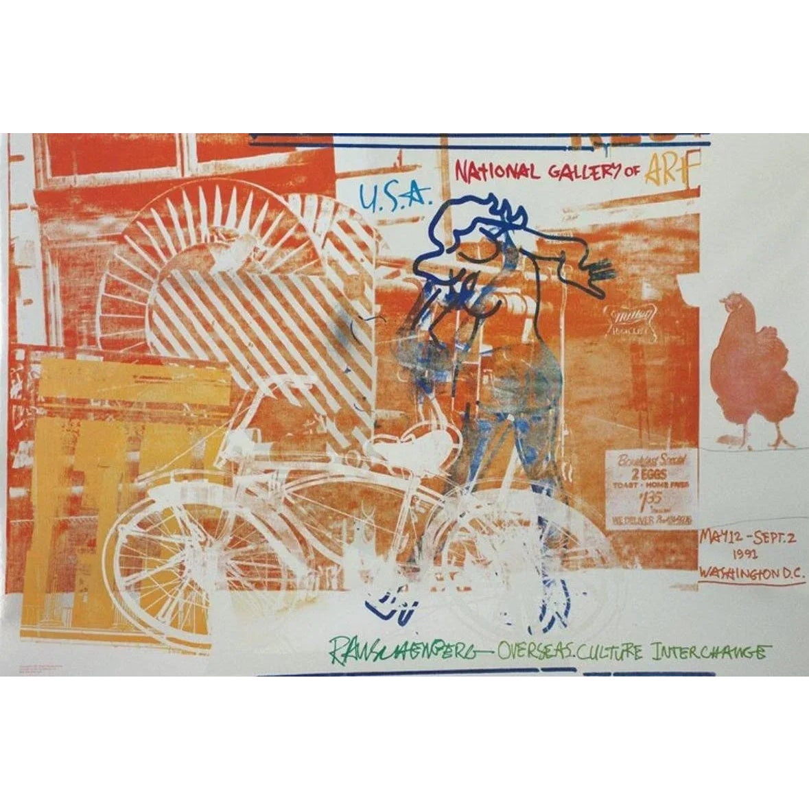 1991 Rauschenberg, “Bicycle, National Gallery” Foil Original Poster ...