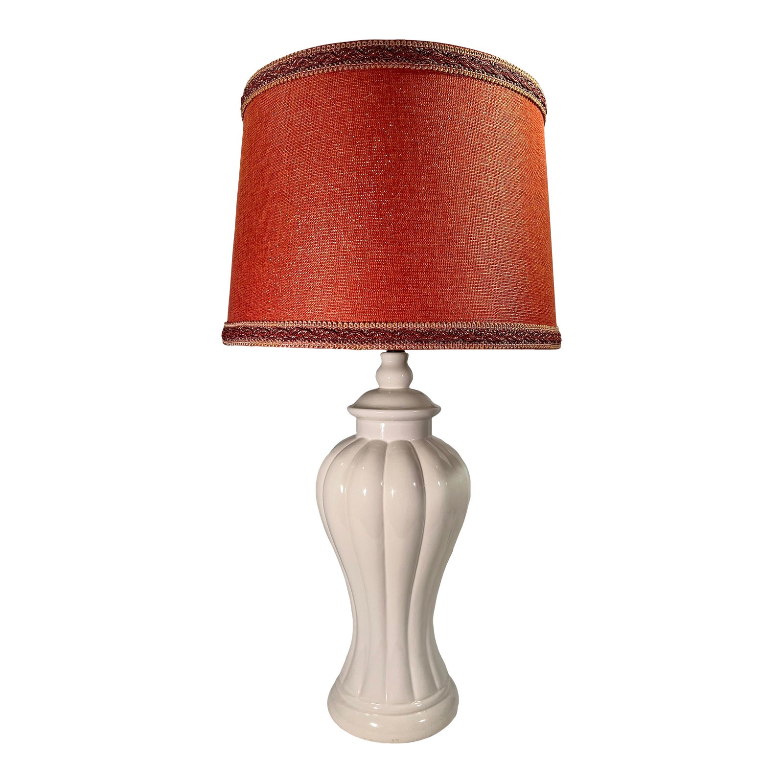 Dorothy Draper Style Fluted White Ginger Jar Table Lamp With Orange ...