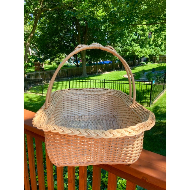 Late Mid-Century Extra-Large White Oak Splint Gathering Basket | Chairish